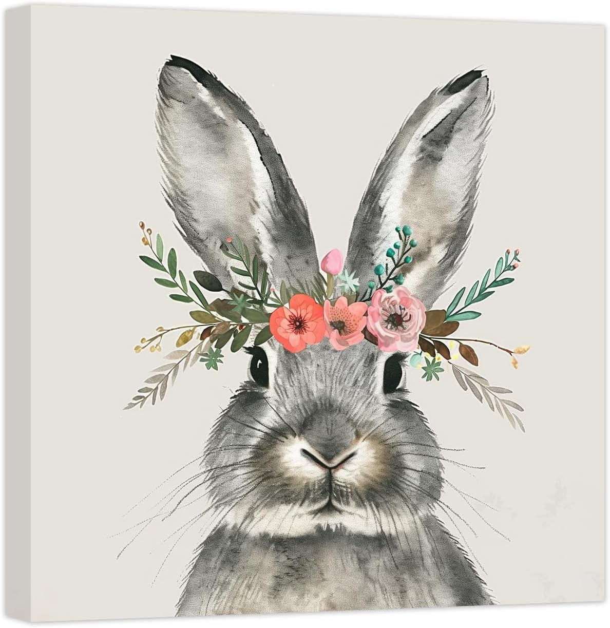 AVOI Easter Bunny Canvas Wall Art Cute Rabbit Poster with Flowers ...