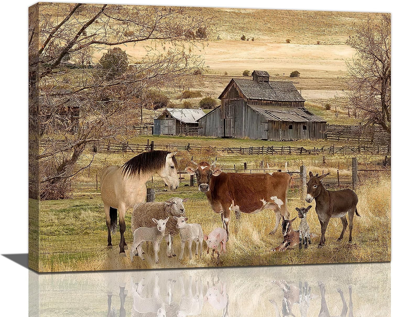 AVOI Farm Animal Wall Art Country Old Barn Pictures Wall Decor Rustic ...