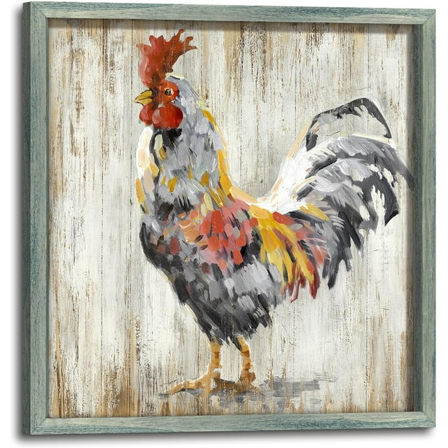AVOI Farm Wall Art Wooden Decor: Rooster Unframed Print Rustic ...