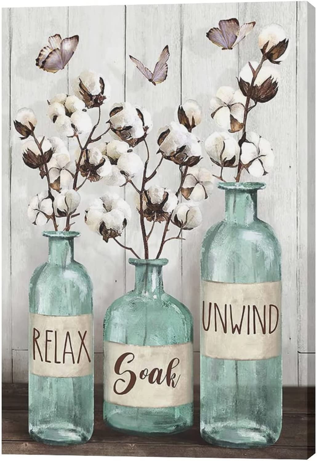 AVOI Farmhouse Bathroom Decor Wall Art Rustic Cotton Teal Jar Pictures ...