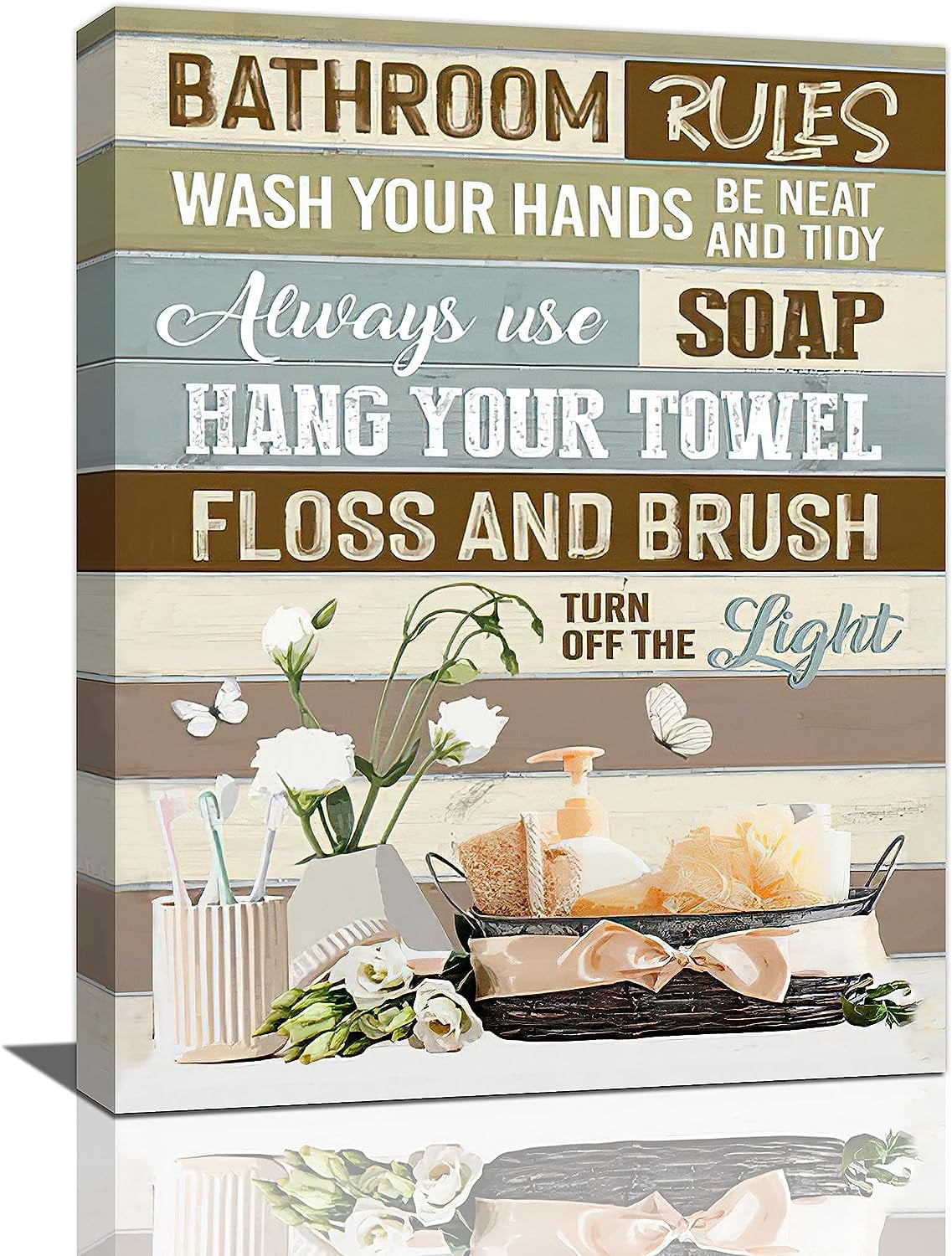 AVOI Farmhouse Bathroom Rules Decor Wall Art Rustic Country Flower Funny Bathroom Sign Pictures ...