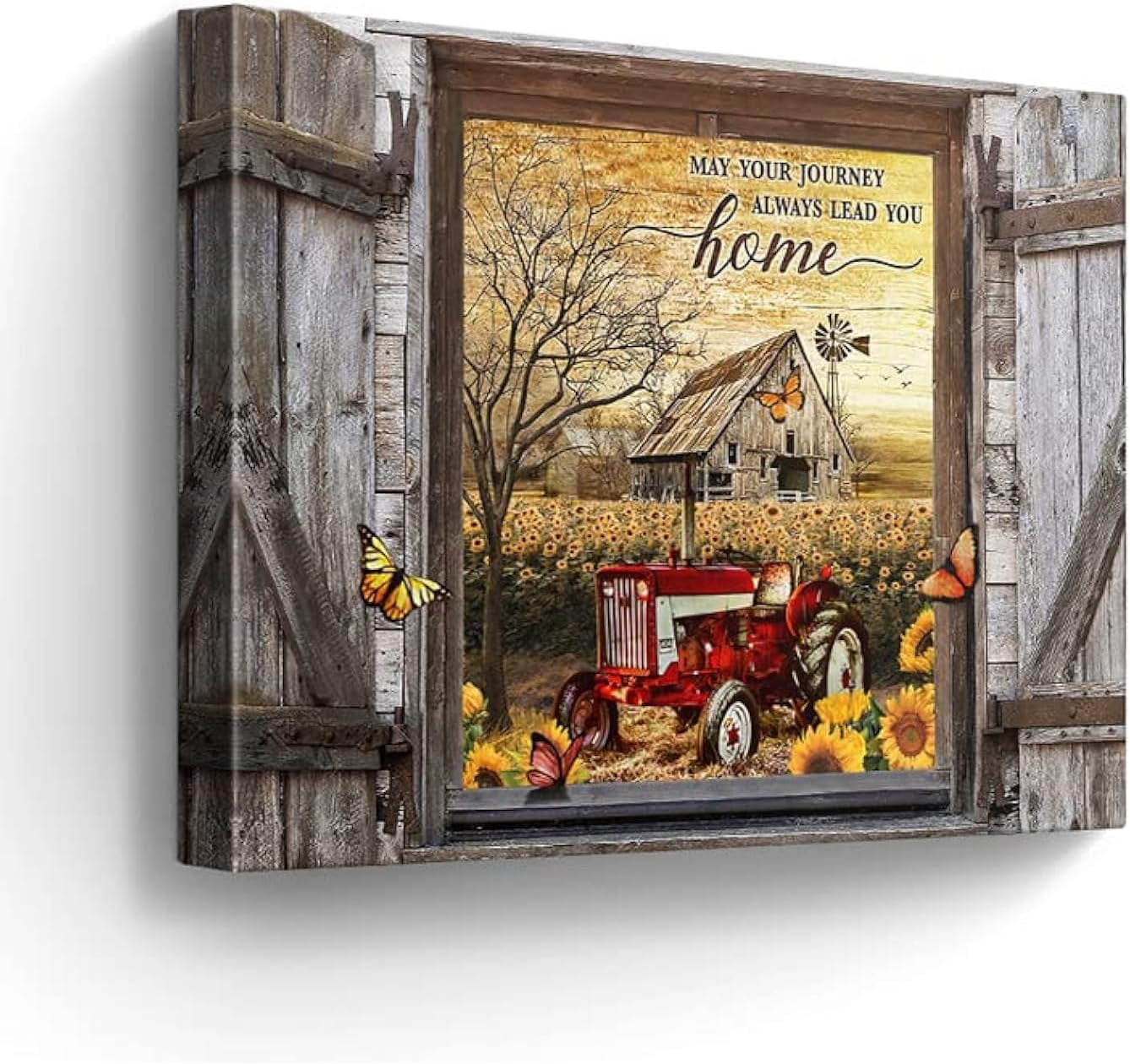 AVOI Farmhouse Canvas Wall Art Red Old Tractor Picture Kitchen Wall ...