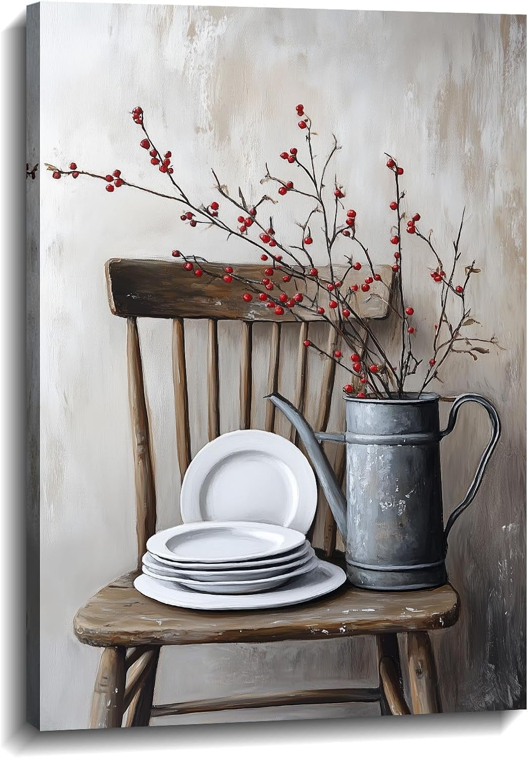 AVOI Farmhouse Canvas Wall Art Rusticen Chair Plate Watering Cans ...