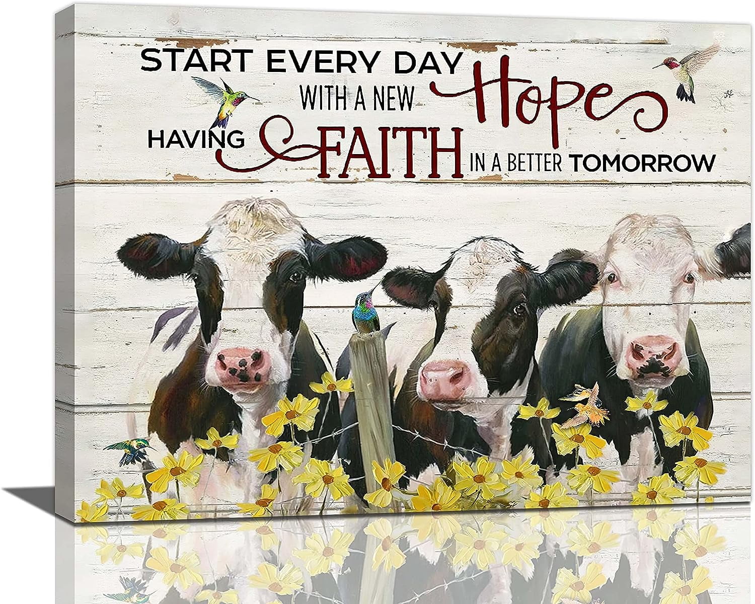 AVOI Farmhouse Cow Wall Art Country Cattle Floral Pictures Wall Decor ...