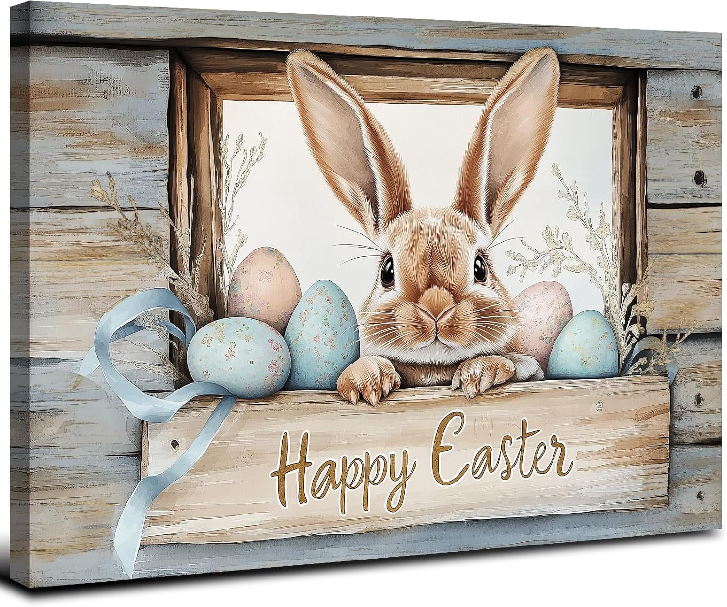 AVOI Farmhouse Cute Bunny Wall Art Easter Egg Painting Picture Woodland ...