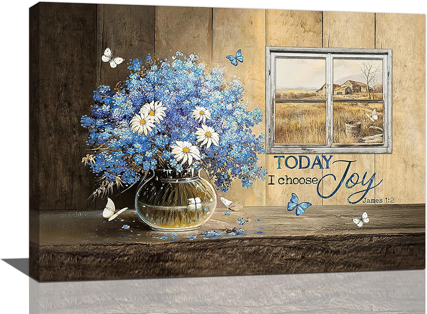 AVOI Farmhouse Daisy Decor Wall Art Rustic Daisy Butterfly Pictures ...