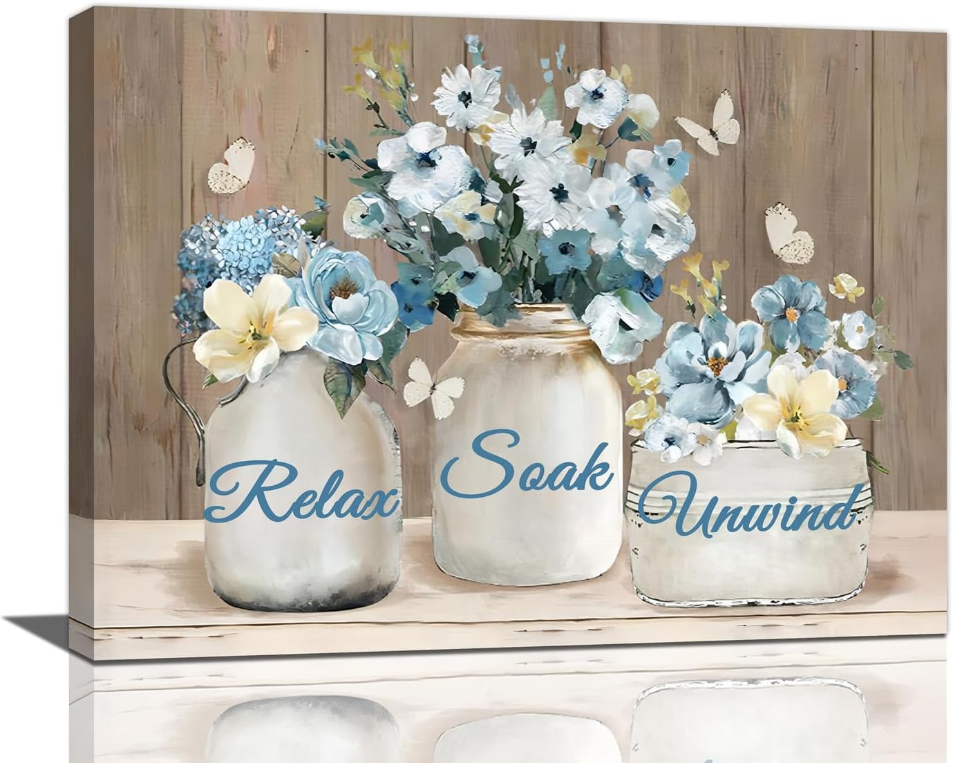 AVOI Farmhouse Flower Bathroom Decor Wall Art Rustic Blue Floral Canvas ...
