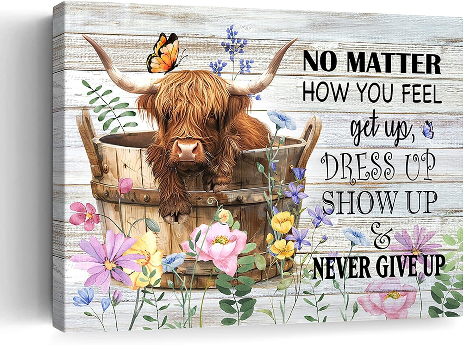 AVOI Farmhouse Highland Cow In Bathtub Watercolor Flower Wildflower Old ...