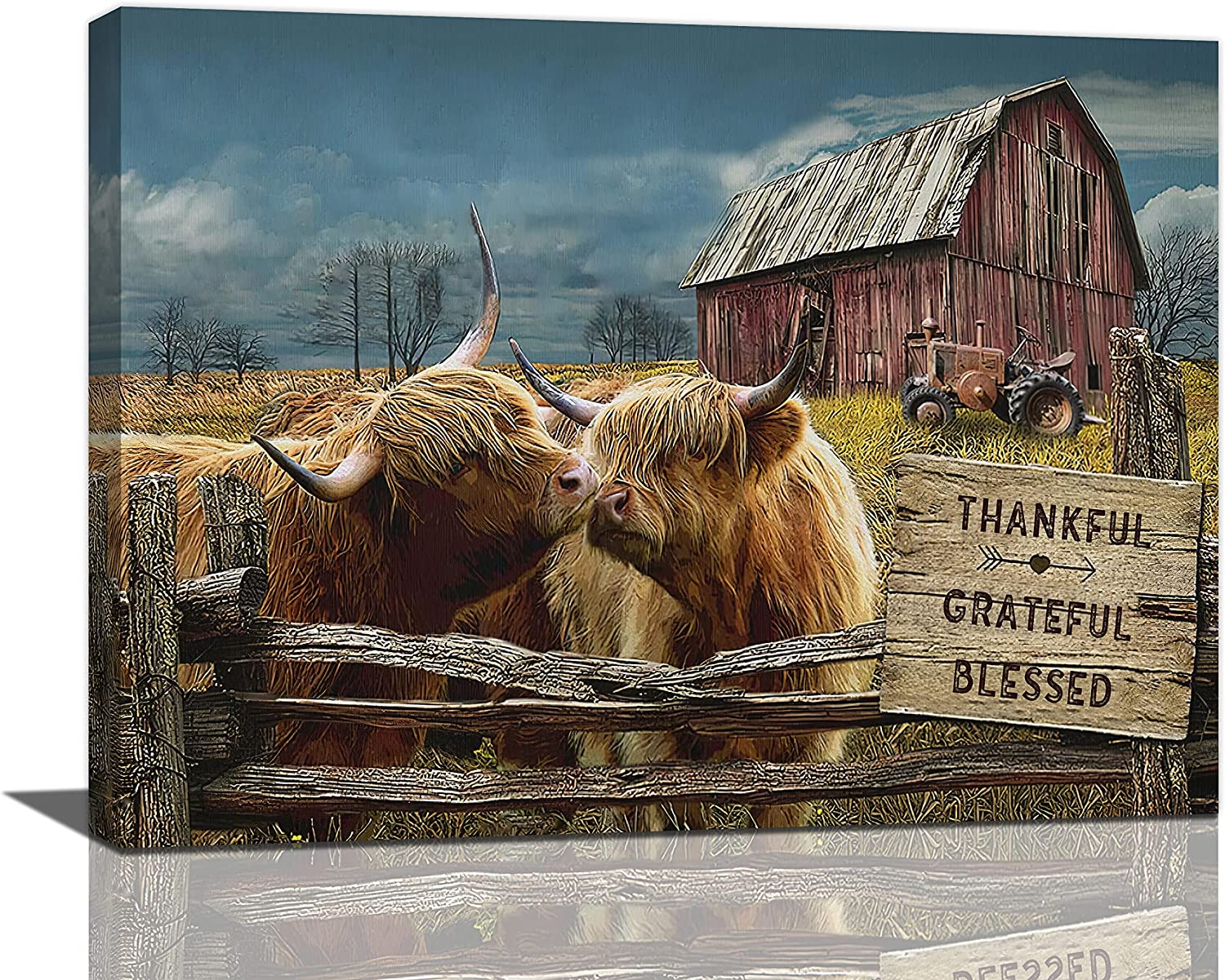 AVOI Farmhouse Highland Cow Wall Art Rustic Country Cow Barn Truck ...