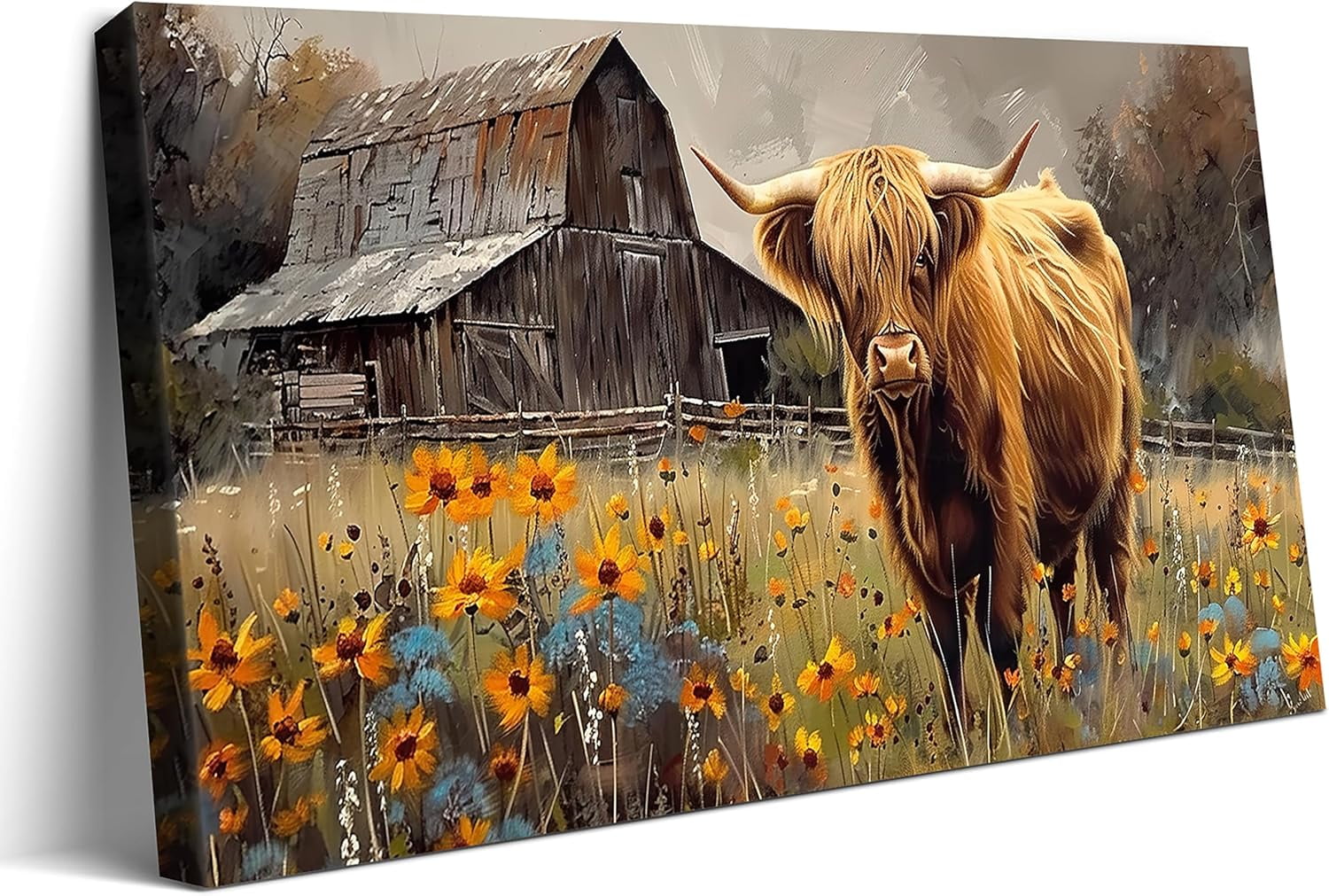 AVOI Farmhouse Highland Cow Wall Art Rustic Cow Floral Pictures Wall ...