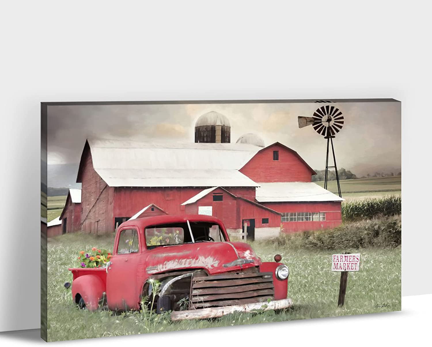 AVOI Farmhouse Truck Wall Art - Red Truck Barn Decor, Farmhouse Canvas ...