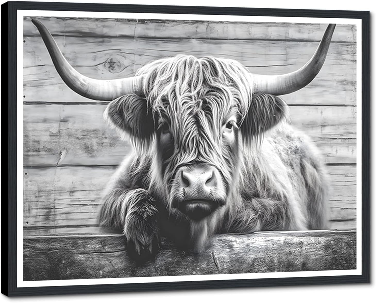 AVOI Farmhouse Wall Decor Rustic Highland Cow Canvas Unframed Wall Art HD Print Black and White ...