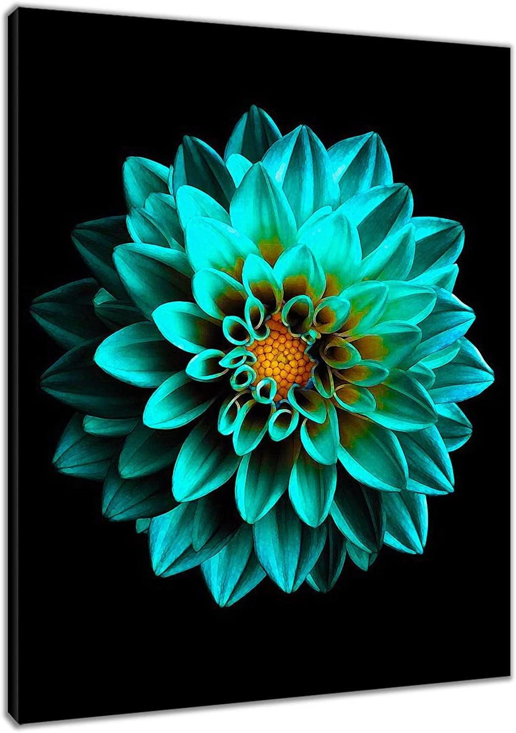 AVOI Floral Canvas Wall Art Teal Flower Dahlia on Black Background ...