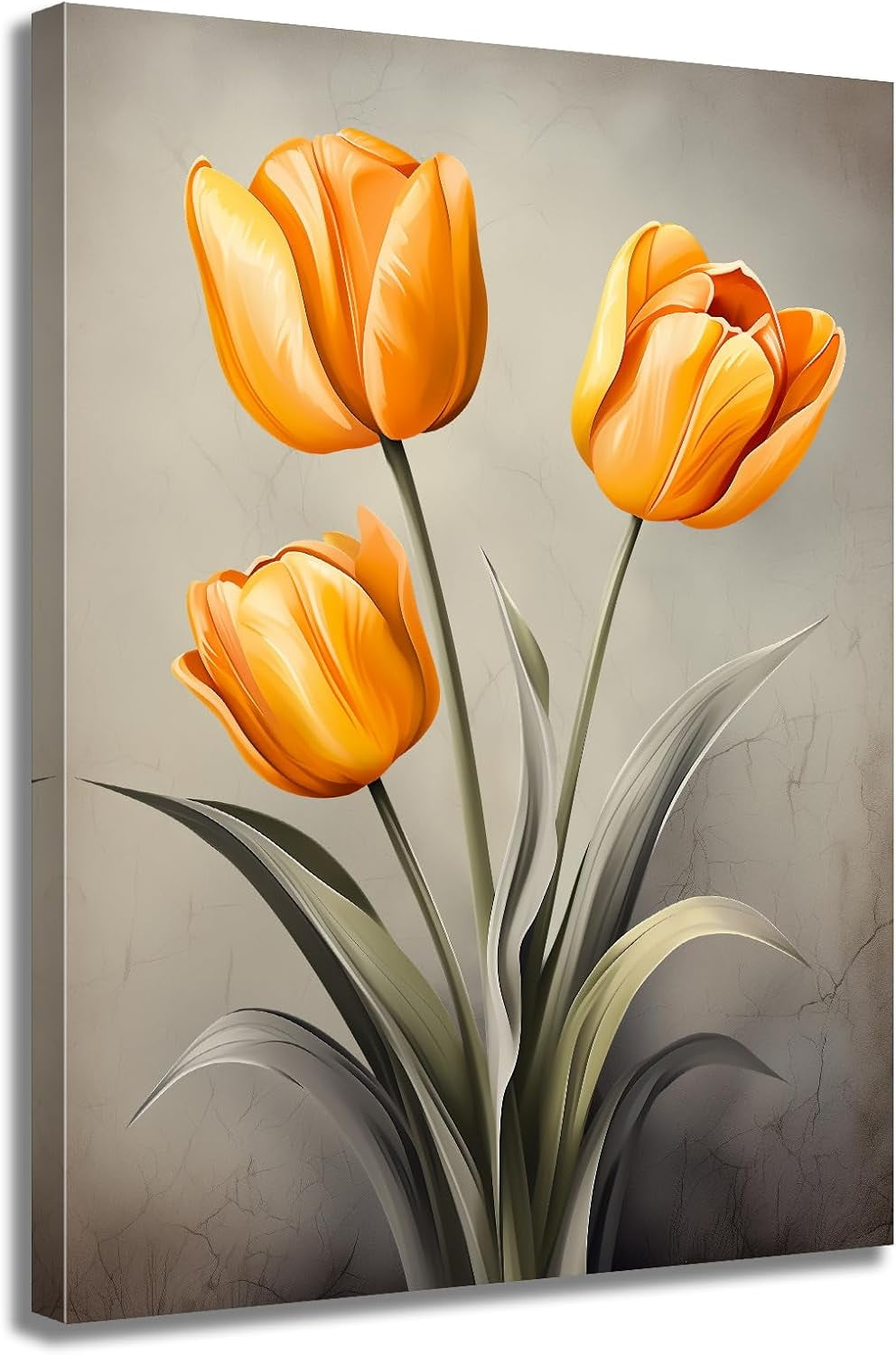 AVOI Flower Canvas Wall Art Rustic Tulip Wall Decor Yellow Orange Tulip Floral Abstract Painting ...
