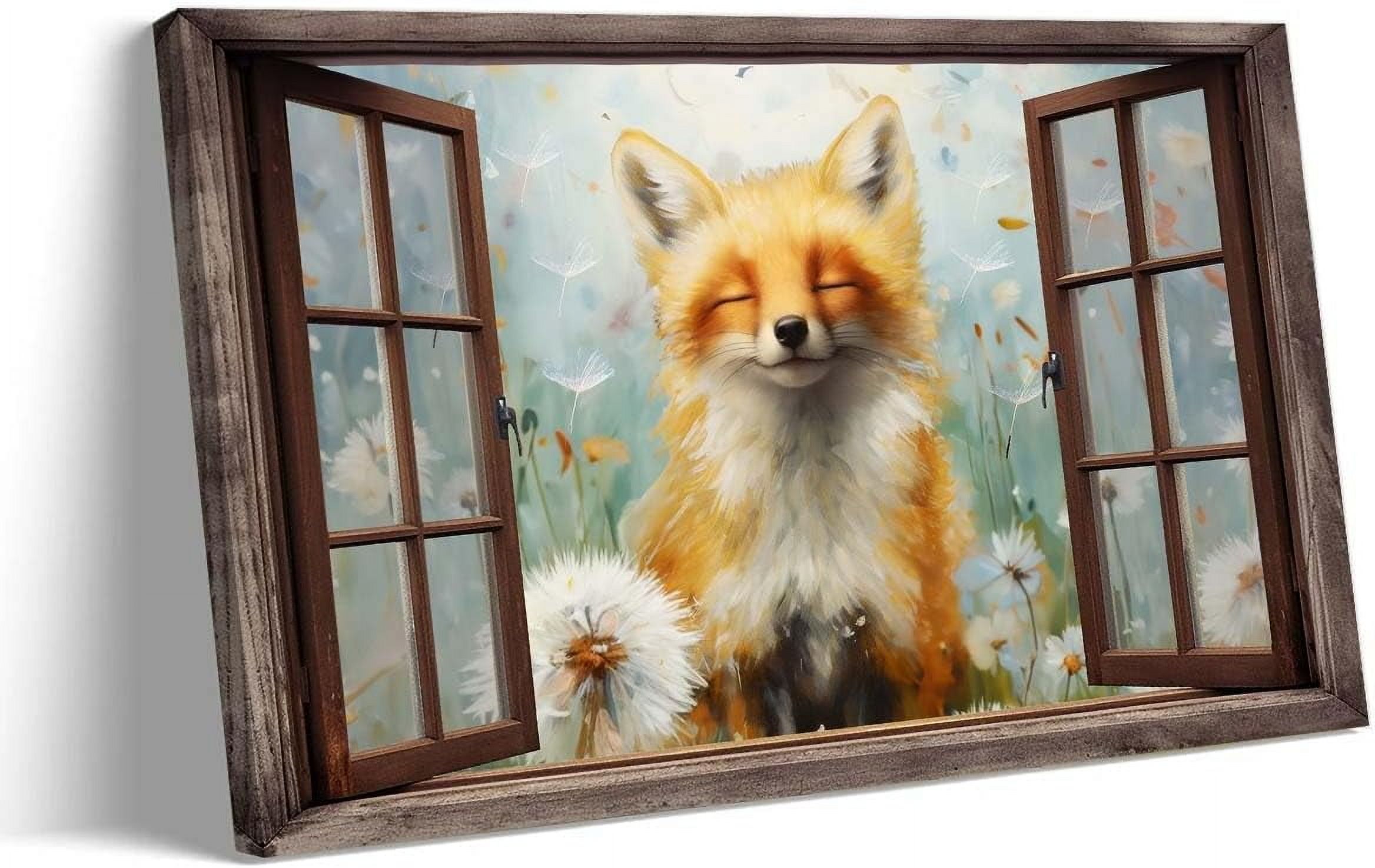 AVOI Fox Wall Art Dandelion Flowers Poster Framed Window Wall Art ...
