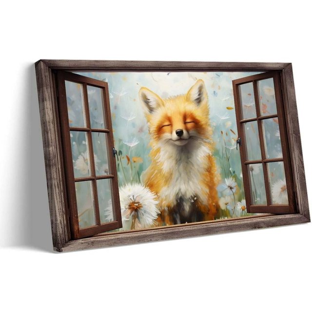 AVOI Fox Wall Art Dandelion Flowers Poster Framed Window Wall Art ...
