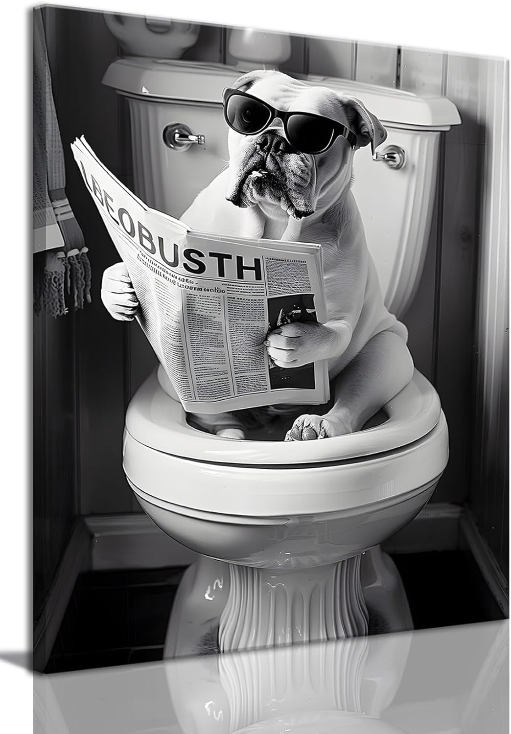 AVOI Framed Bathroom Decor Wall Art Funny Dog Sitting On Toilet Canvas ...