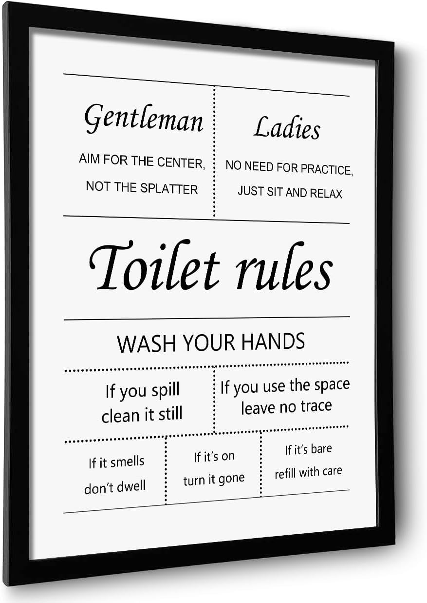 AVOI Framed Bathroom Decor Wall Art, Toilet Rules Quotes Bathroom Sign ...