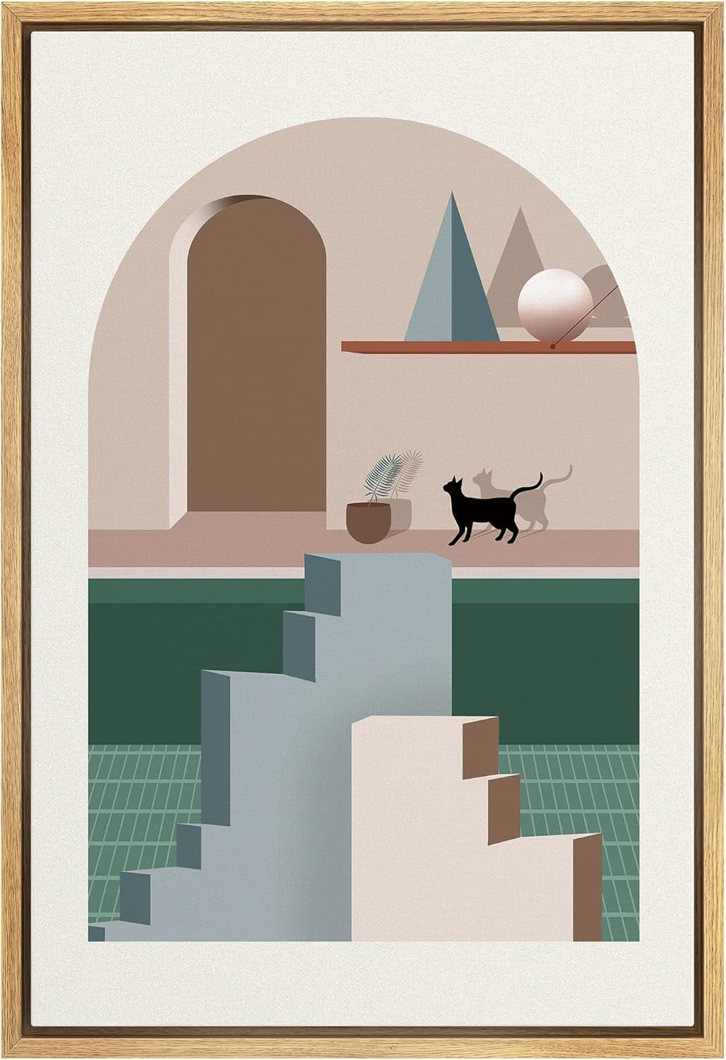 AVOI Framed Canvas Print Wall Art Arch View Geometric Room with Cat ...