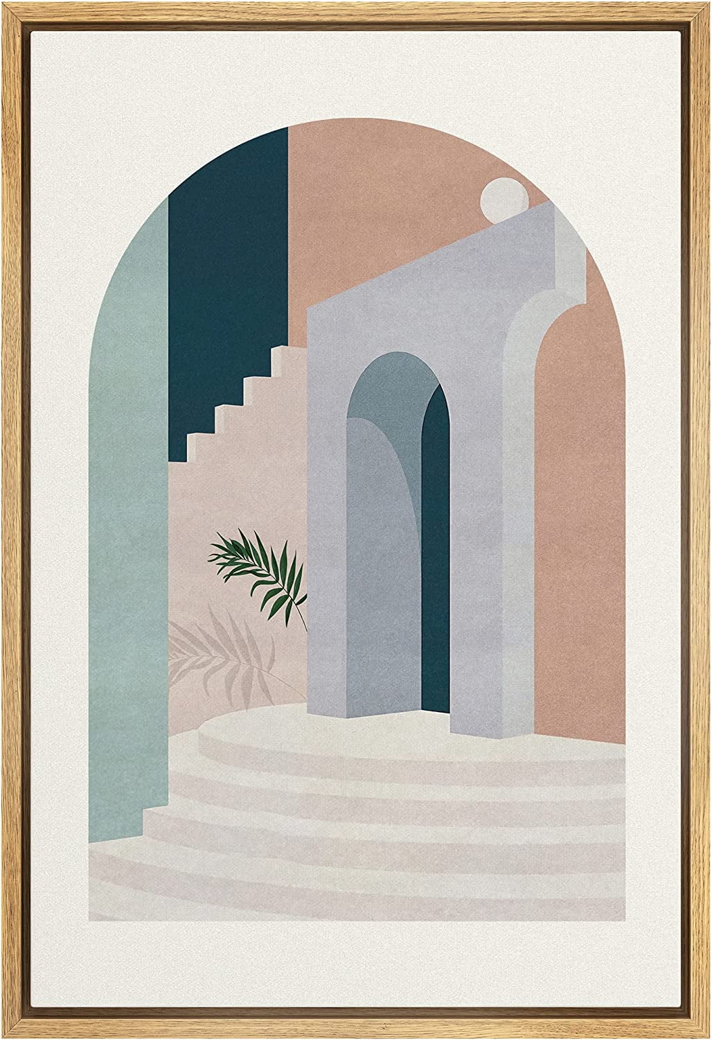 AVOI Framed Canvas Print Wall Art Arch View Terrace Exterior & Palm ...