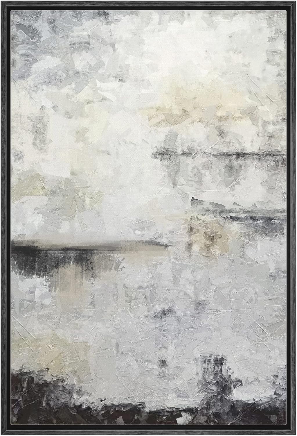 AVOI Framed Canvas Print Wall Art Black, Gray and Beige Grunge Paint ...