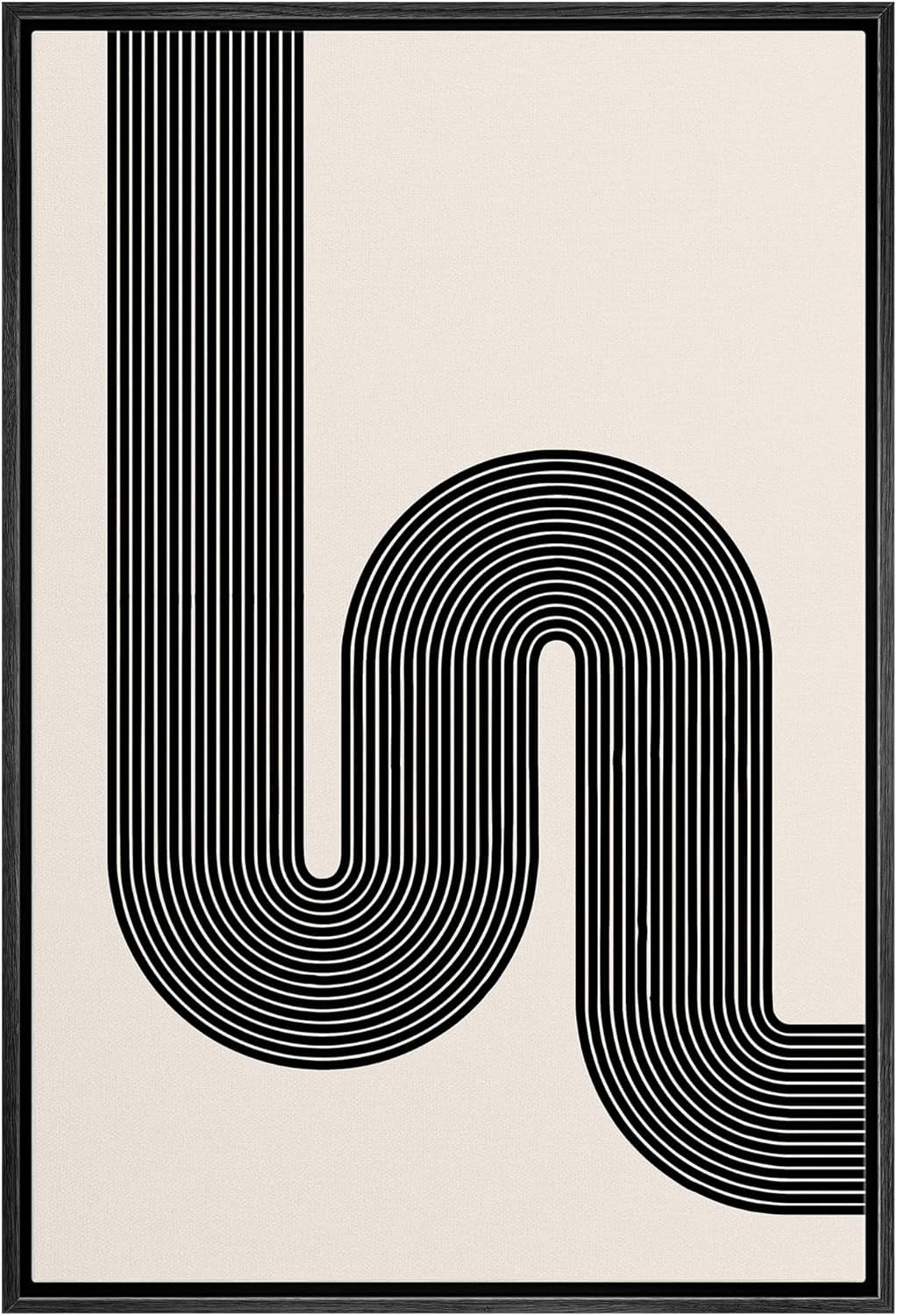 AVOI Framed Canvas Print Wall Art Black Tan Retro Mid-Century Wave ...