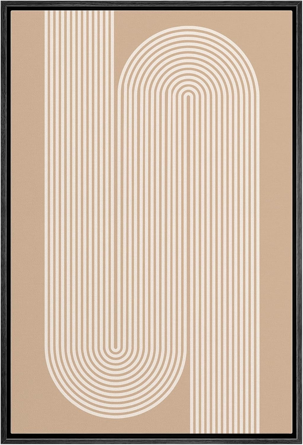 AVOI Framed Canvas Print Wall Art Brown White Pastel Mid-Century Wave ...