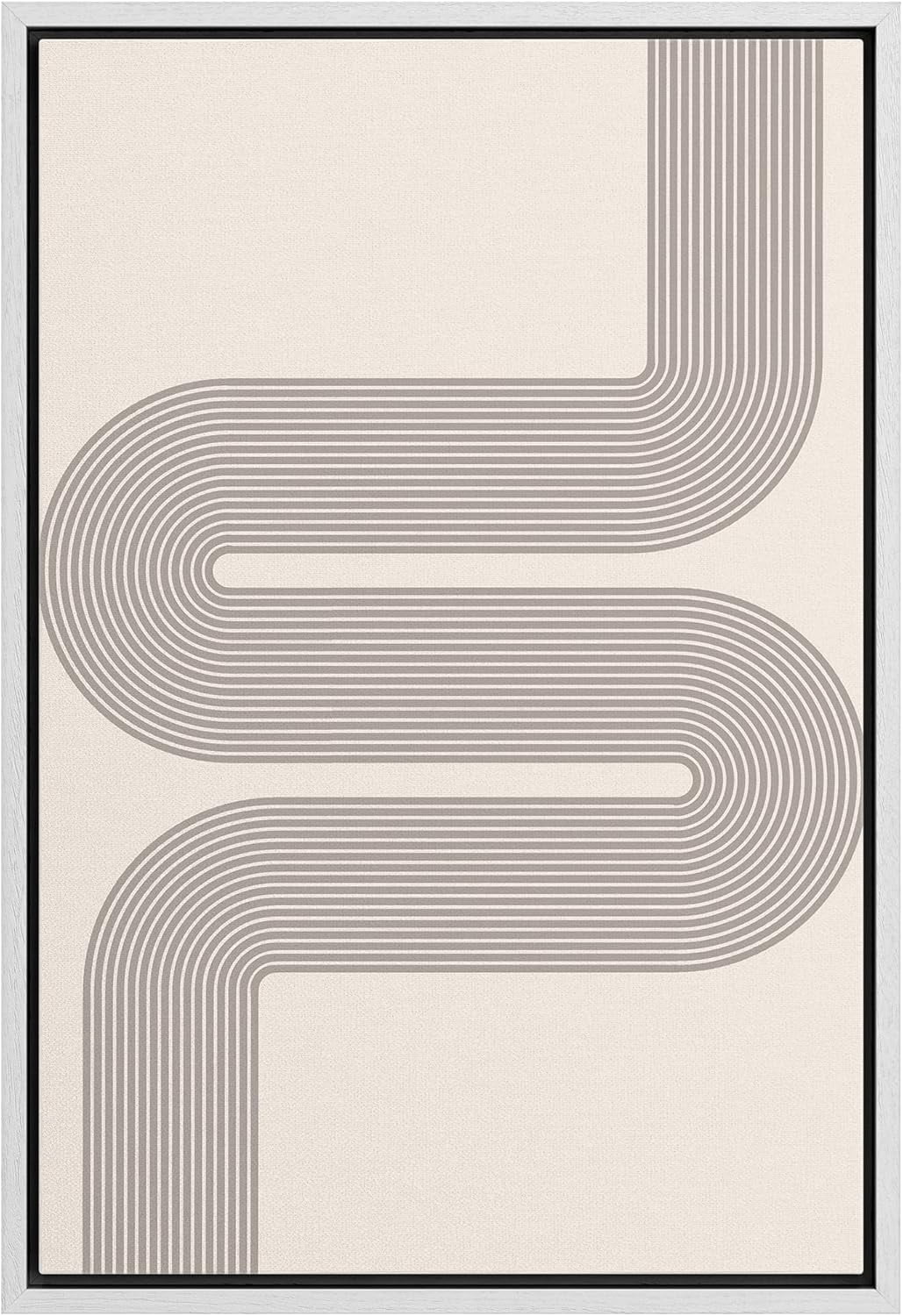 AVOI Framed Canvas Print Wall Art Gray Tan Retro Mid-Century Wave ...