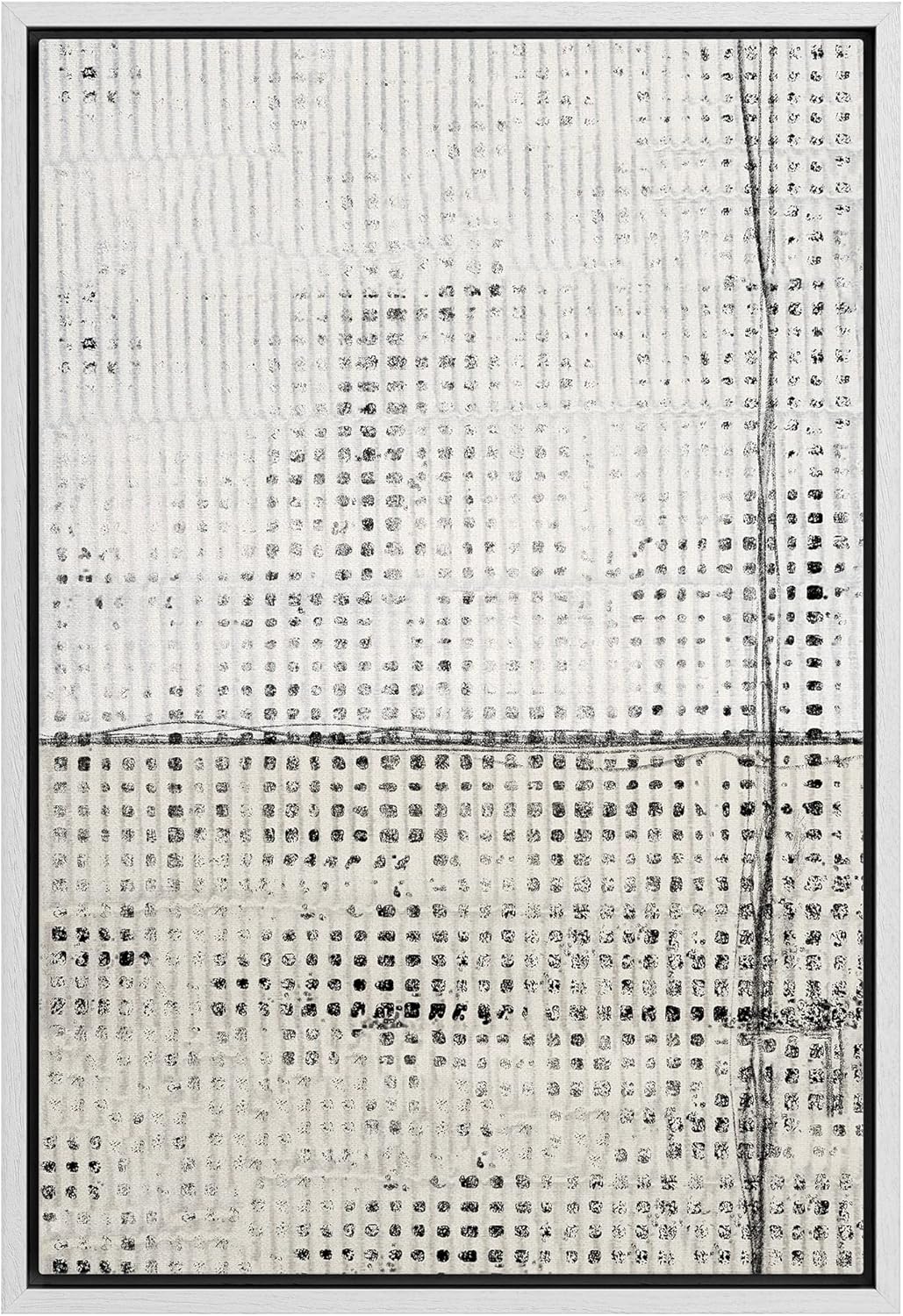 AVOI Framed Canvas Print Wall Art Grunge White Tan Geometric Grid ...