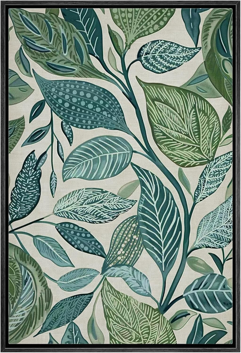 AVOI Framed Canvas Print Wall Art Lush Green Botanical Leaves Intricate ...