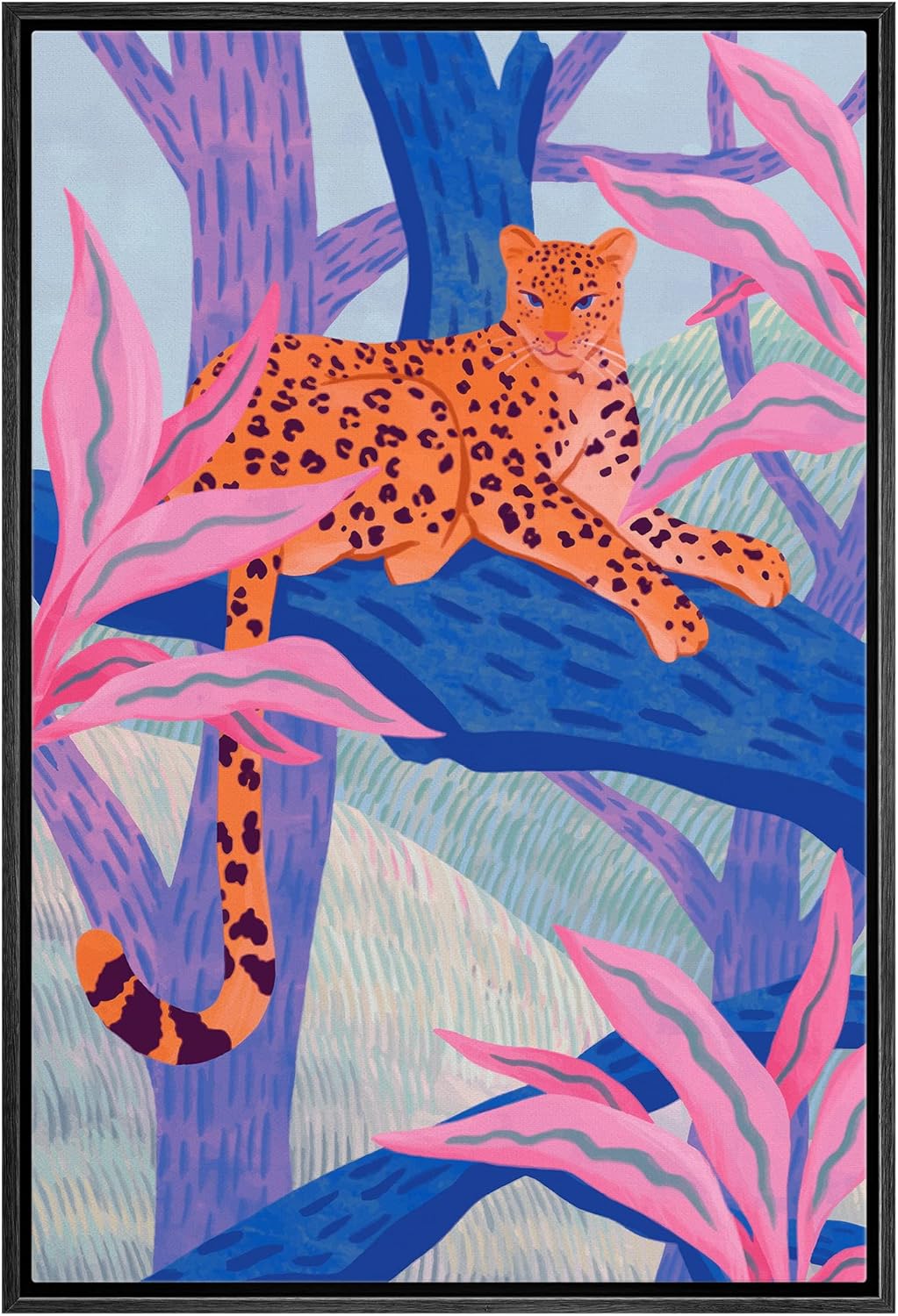 AVOI Framed Canvas Print Wall Art Preppy Room Decor Cheetah Cat Neon ...