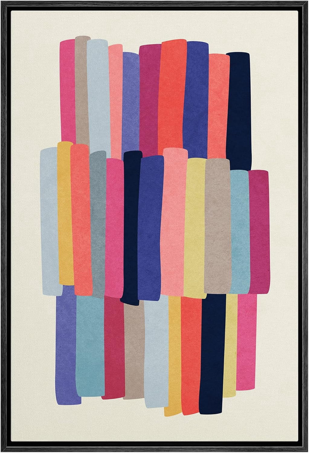 AVOI Framed Canvas Print Wall Art Rainbow Pastel Stripe Brush Stroke ...