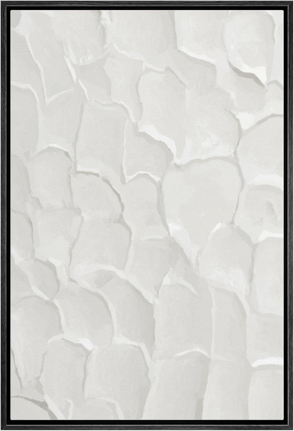 AVOI Framed Canvas Print Wall Art White Minimal Paint Stroke Pattern ...