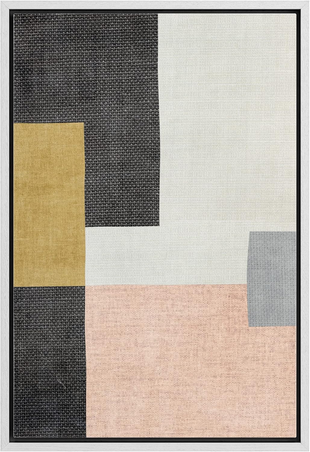 AVOI Framed Canvas Print Wall Art Yellow, Pink, Black Color Blocks ...