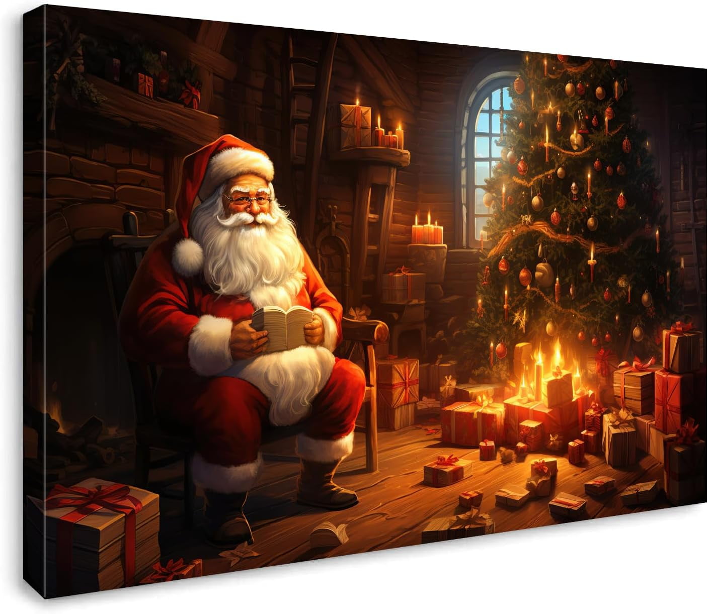 AVOI Framed Vintage Christmas Canvas Wall Art Smiling Santa Claus ...