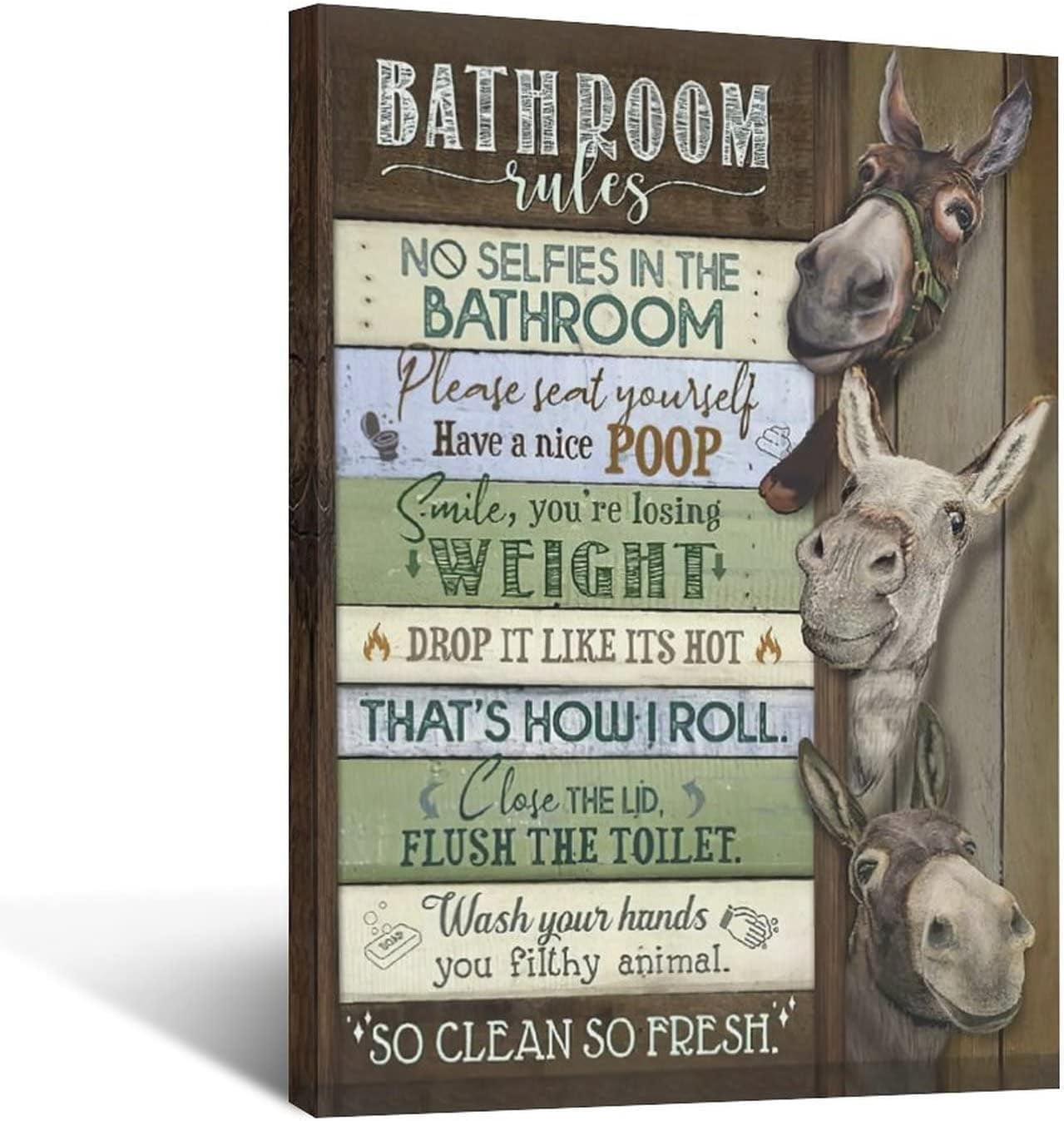 AVOI Funny Bathroom Decor Wall Art Donkey Bathroom Rules Wall Decor ...
