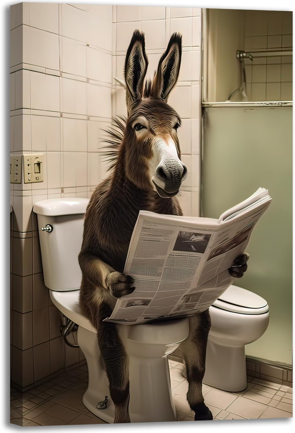 AVOI Funny Bathroom Wall Art Cute Donkey Sitting on Toilet Reading ...