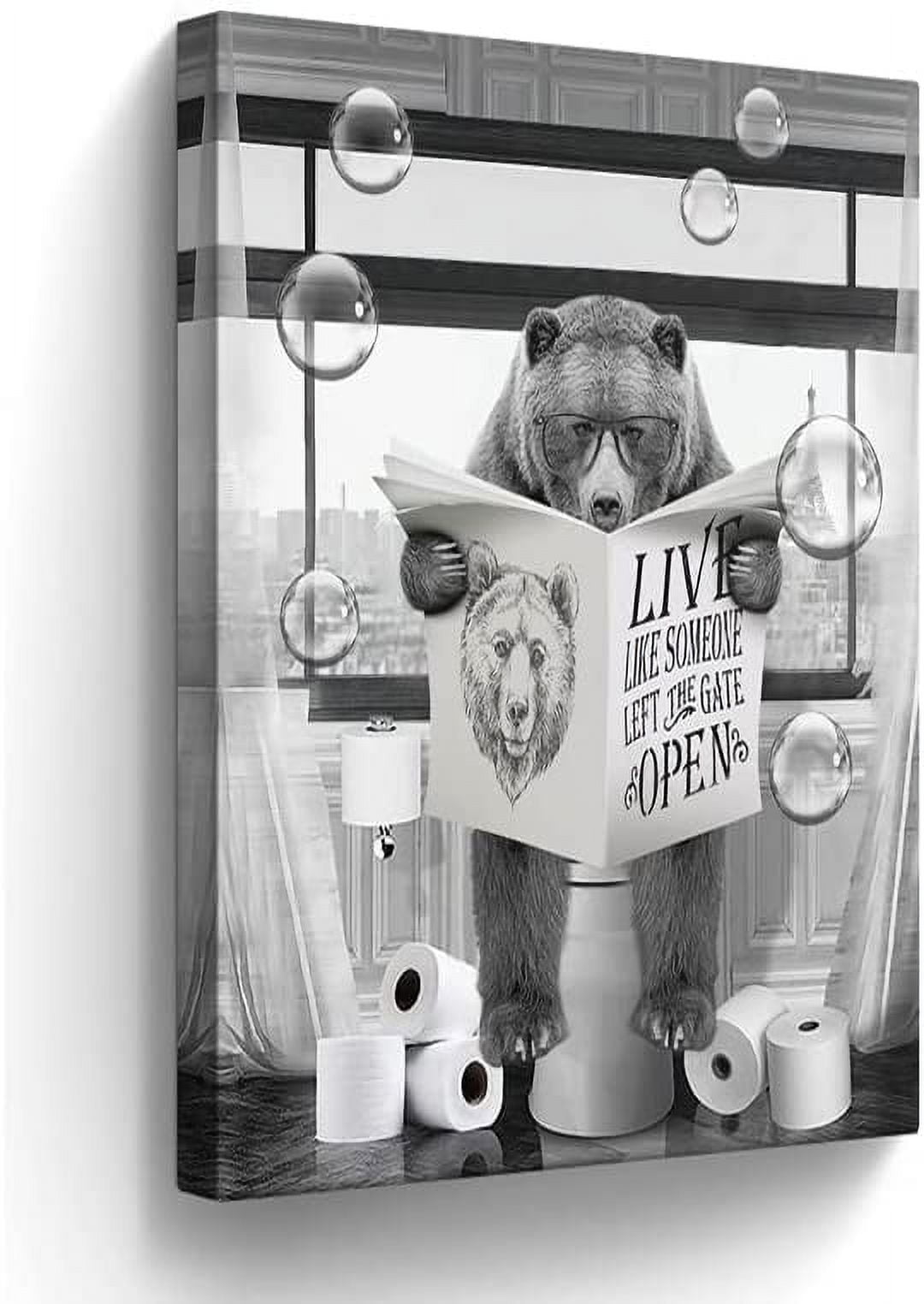 AVOI Funny Bears Canvas Wall Art Black and White Pictures Farmhouse ...
