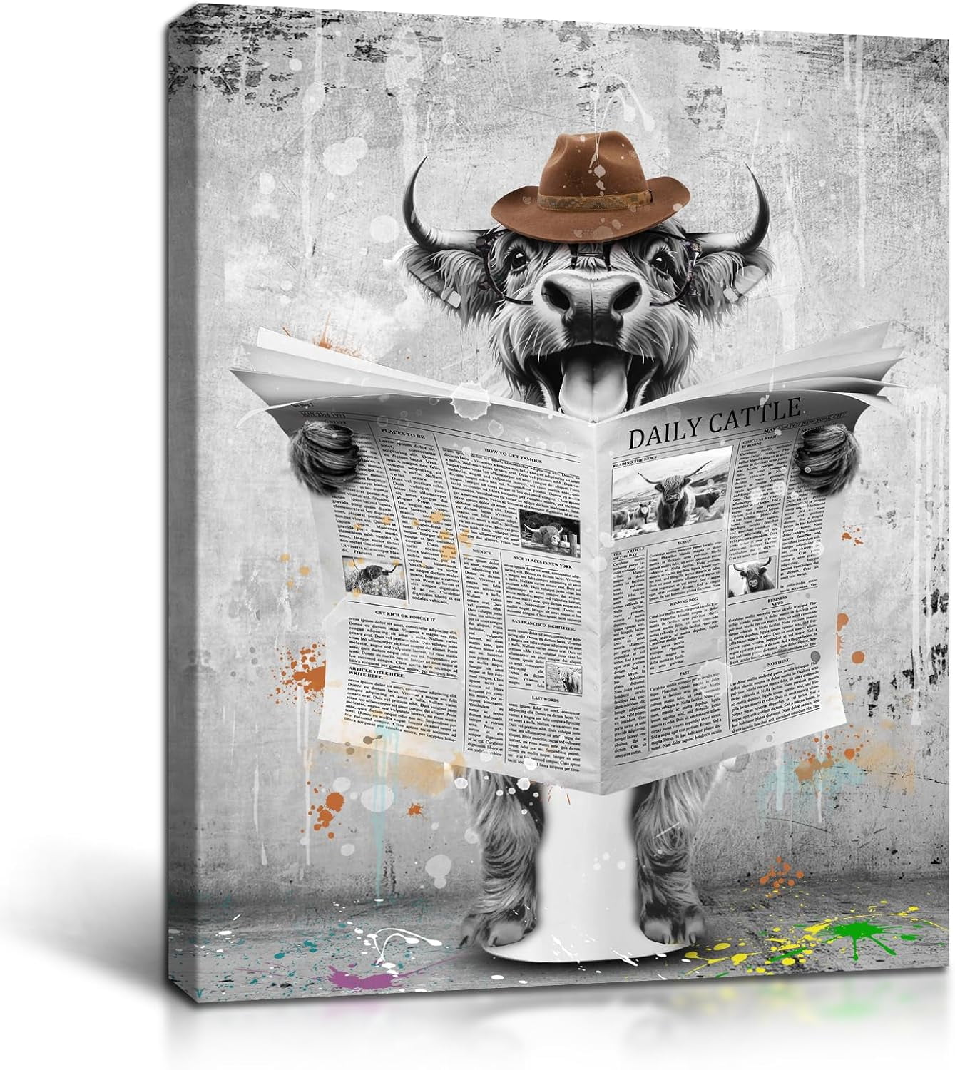 AVOI Funny Cattle Wall Art Bathroom Wall Decor Animal Prints Wall Art ...