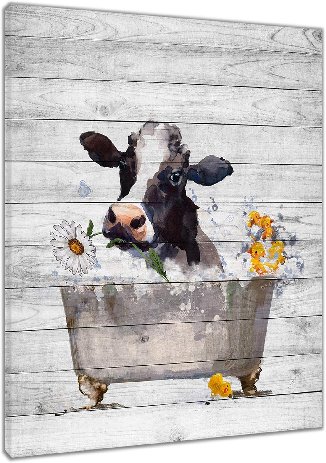 AVOI Funny Cow Wall Art Unframed Watercolor Animal Cattle White Daisy ...