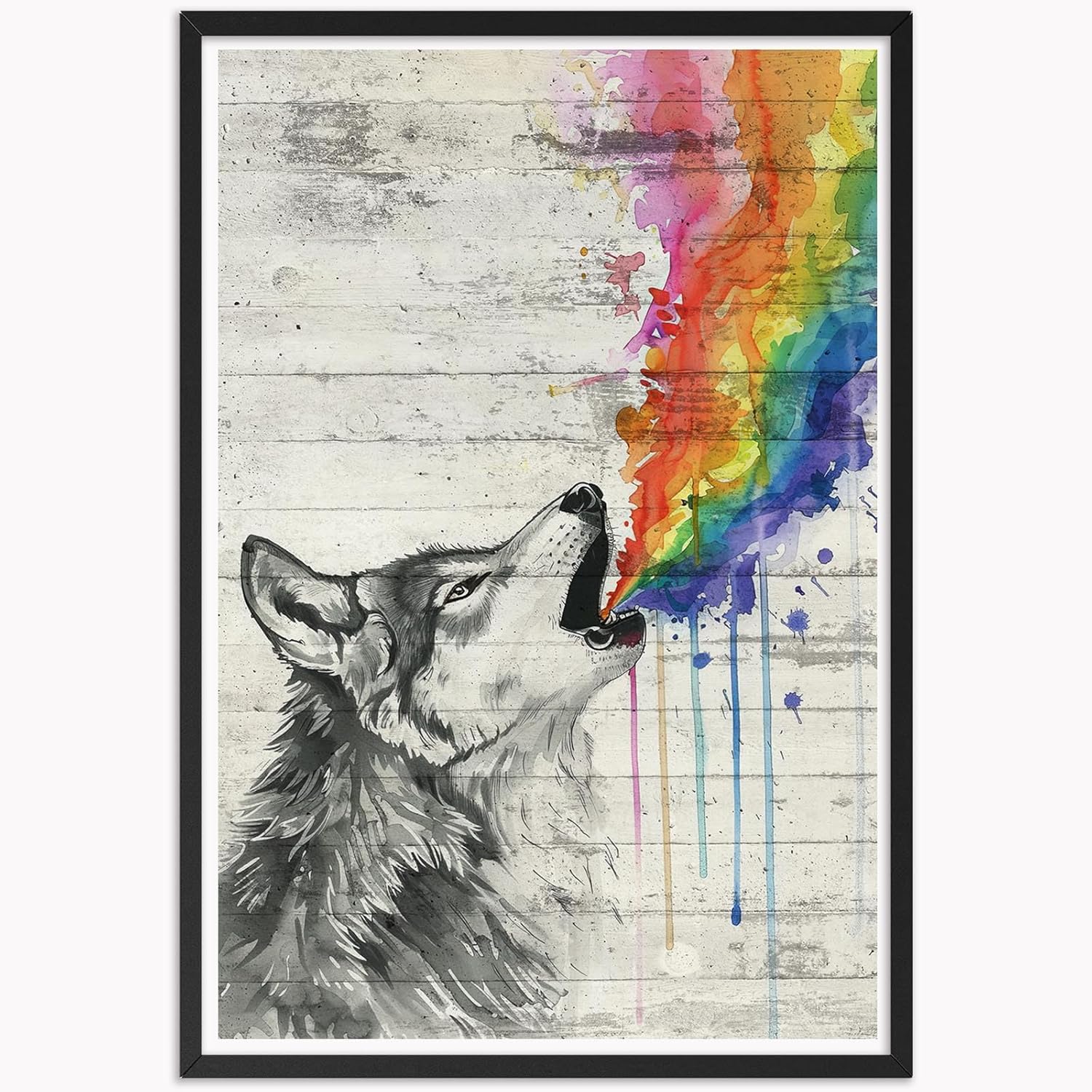 AVOI Funny Cute Vintage Wolf Roar Puking Rainbow Retro Watercolour ...