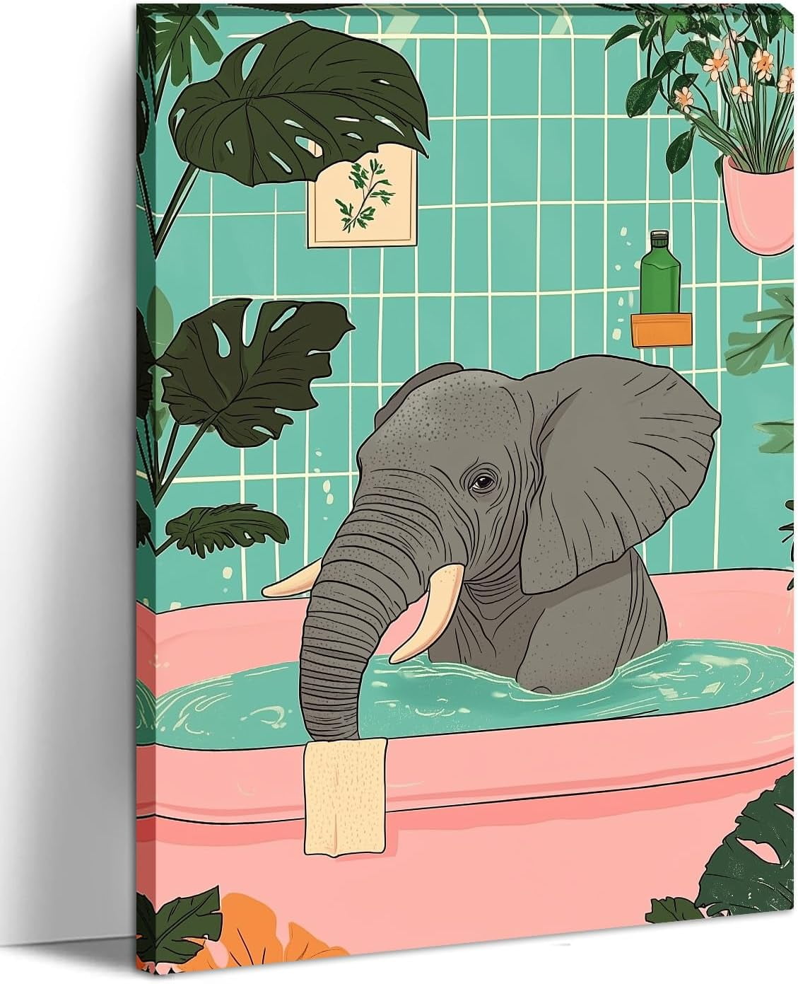 AVOI Funny Elephant Bathroom Canvas Wall Art Pink and Cyan Posters ...