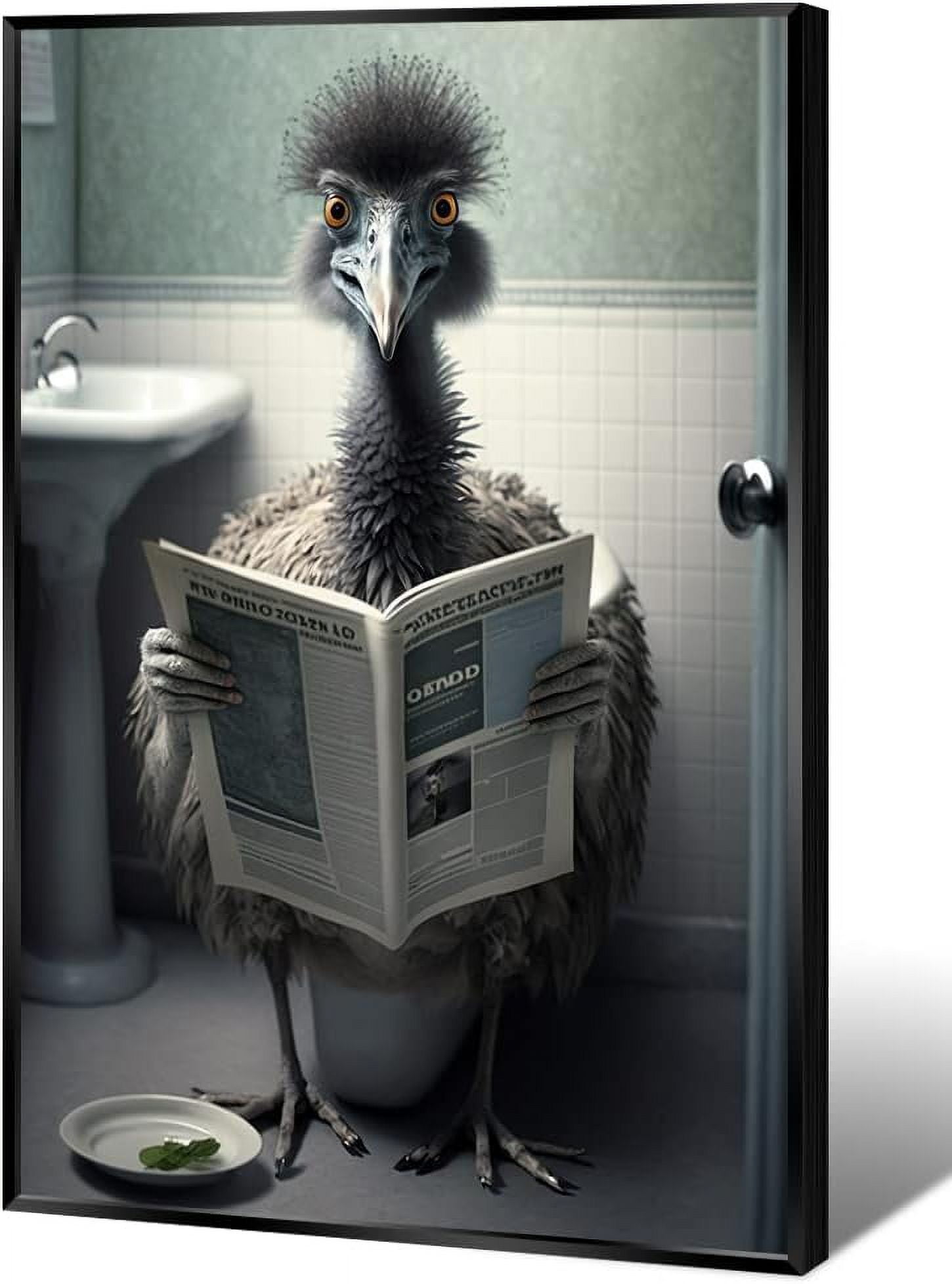 AVOI Funny Emu on Bathroom Canvas Wall Art Cute Emu on In Toilet ...