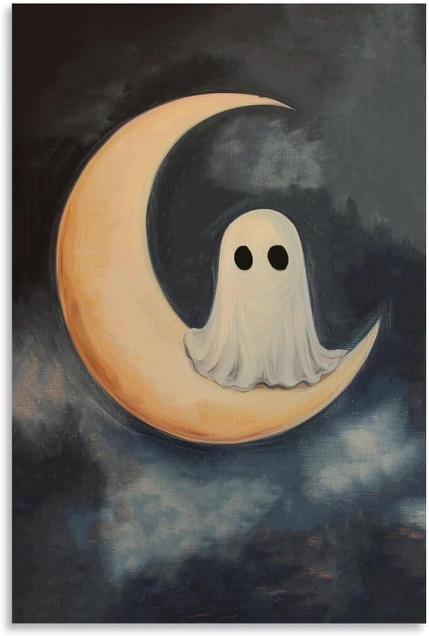 AVOI Funny Ghost Canvas Wall Art, Vintage Halloween Poster, Cute Ghost ...