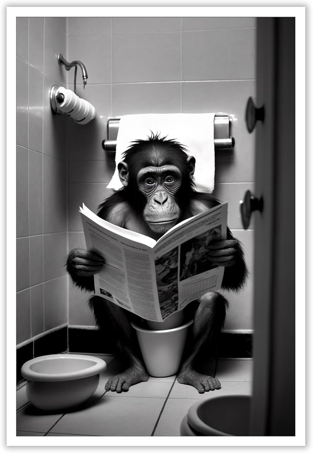 AVOI Funny Gorilla Bathroom Canvas Wall Art Cute Monkey In Toilet ...
