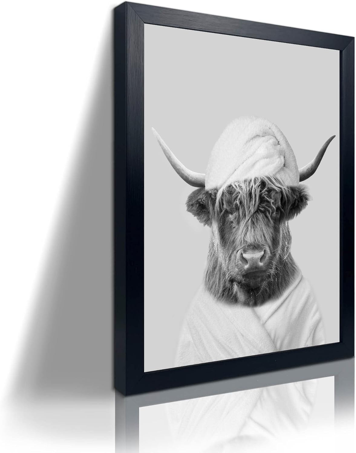 AVOI Funny Highland Cow Framed Wall Art in Bathtub,Black and White ...