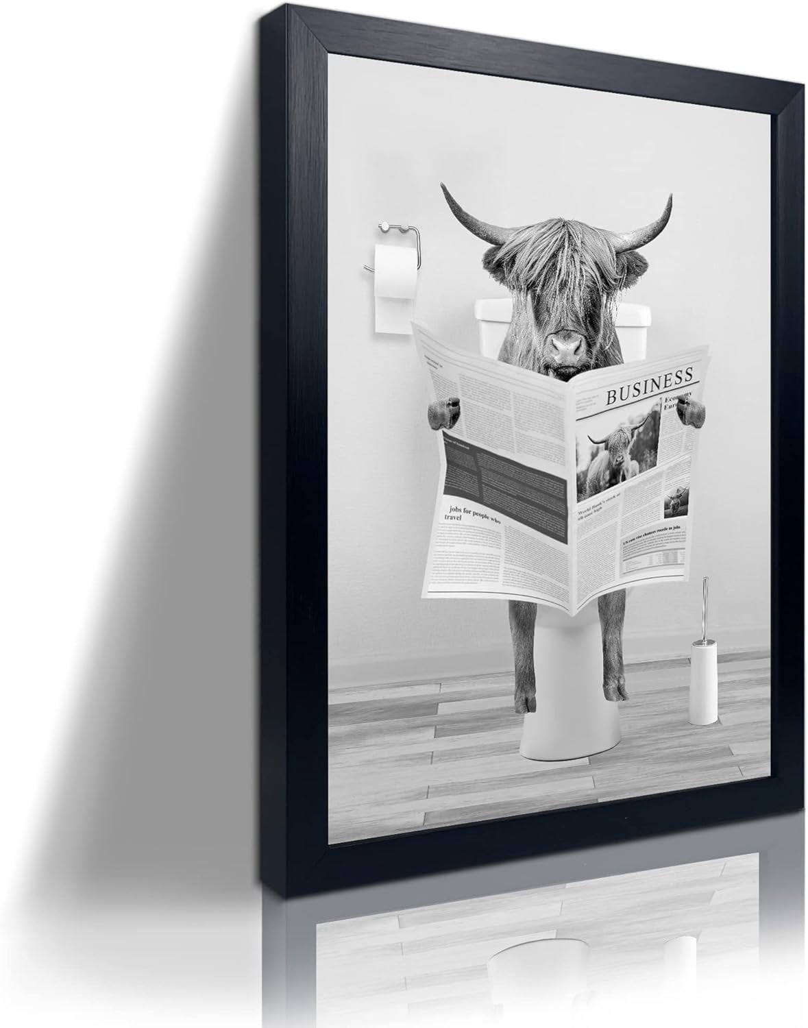AVOI Funny Highland Cow Framed Wall Art in Bathtub,Black and White ...