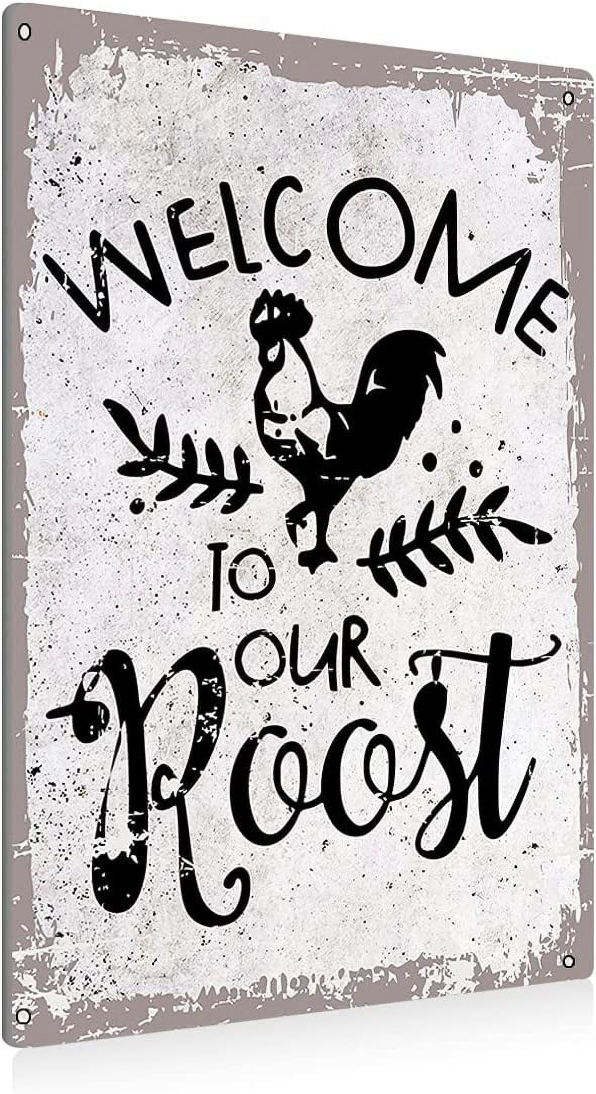 AVOI Funny Kitchen Welcome to Our Rooster Metal Tin Sign Wall Art Decor ...