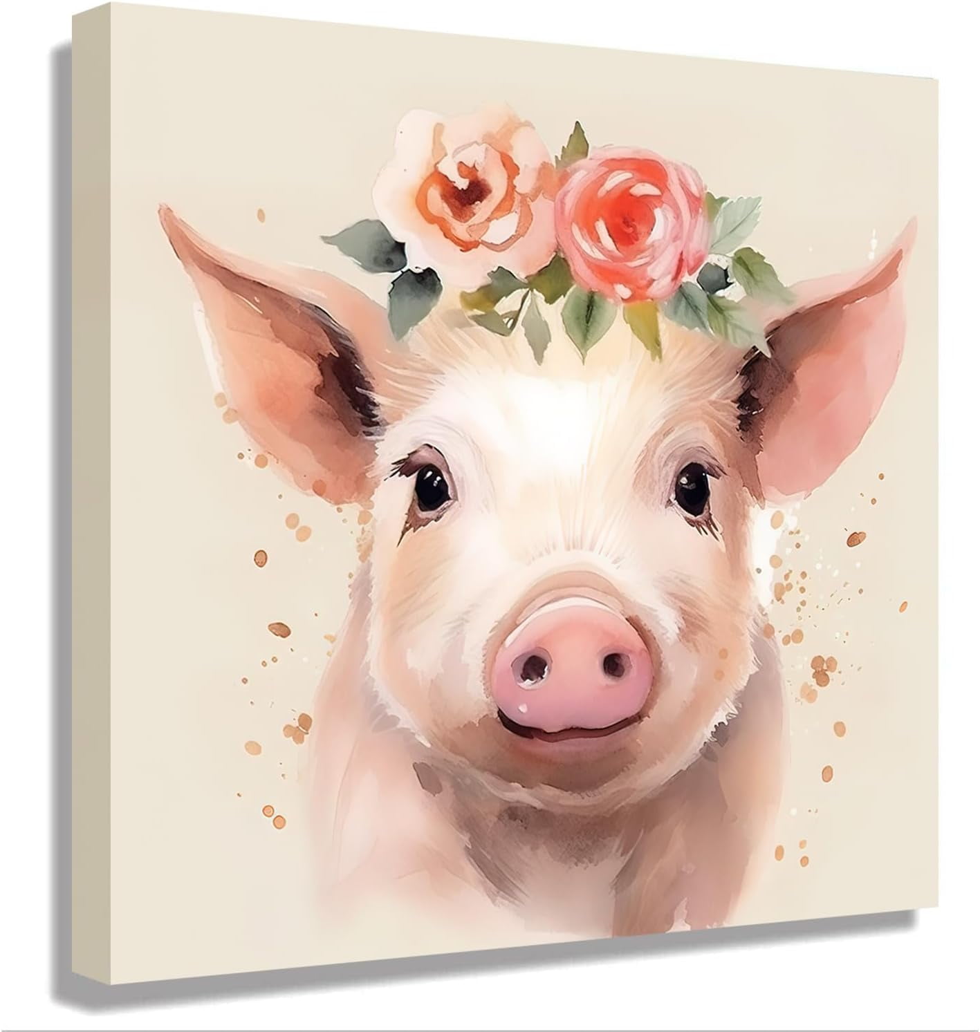 AVOI Funny Piggy Painting Wall Art,Lovely Pig Floral Crown Picture ...