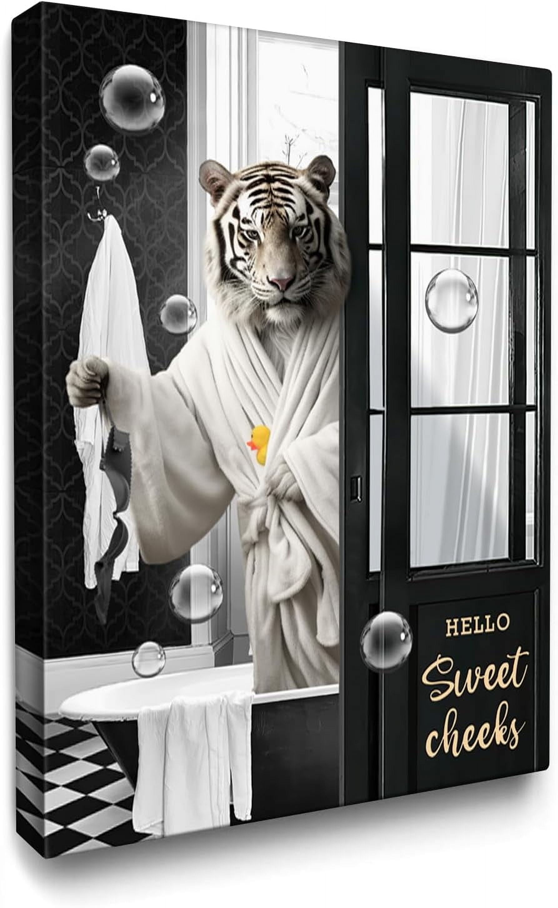 AVOI Funny Tiger Bathroom Decor Wall Art Cute Tigers in Bathtub ...